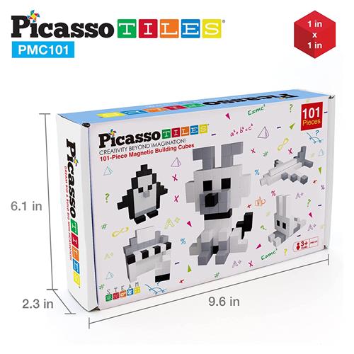 Picasso Tiles 101pc Magnetic Building Cubes – Grayscale – Toy Town